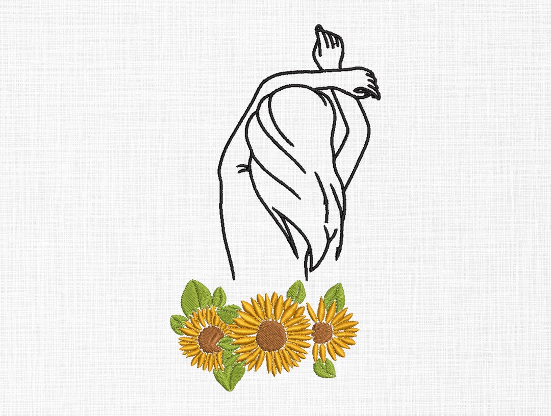 Line Art Embroidery Design Line Art Girl Embroidery Design Sunflower ...
