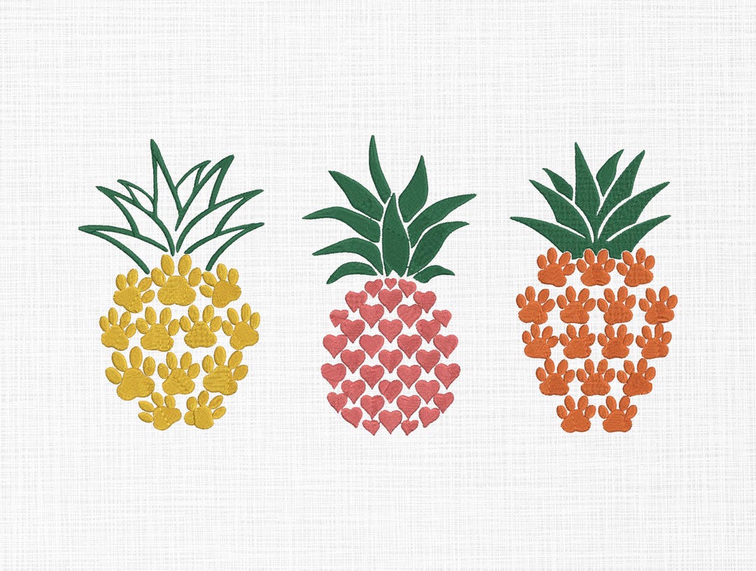 Pineapple Bundle Embroidery Design Heart Pineapple Embroidery Paw ...