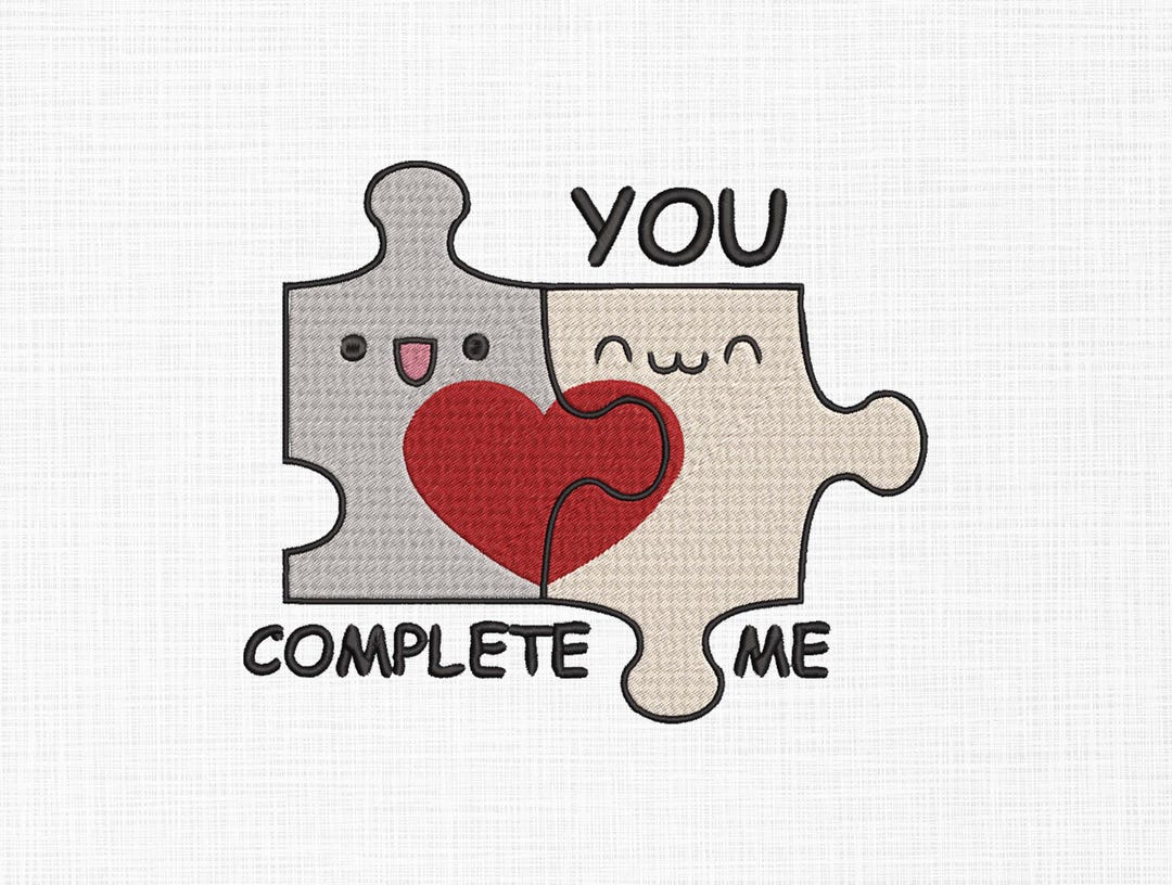 You Complete Me Puzzles Embroidery Design Puzzle Embroidery Cute Couple ...