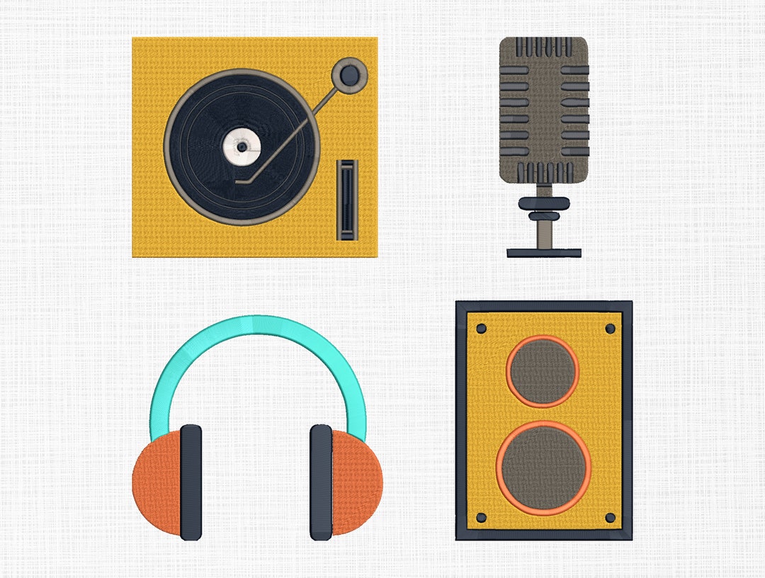 Music Bundle Embroidery Design Headphone Embroidery Mic Embroidery ...