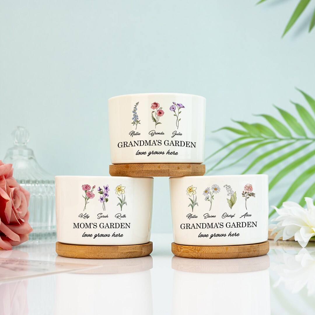 Grandma's Gift,personalized Birth Flower Mini Plant Pot for Mom,custom ...