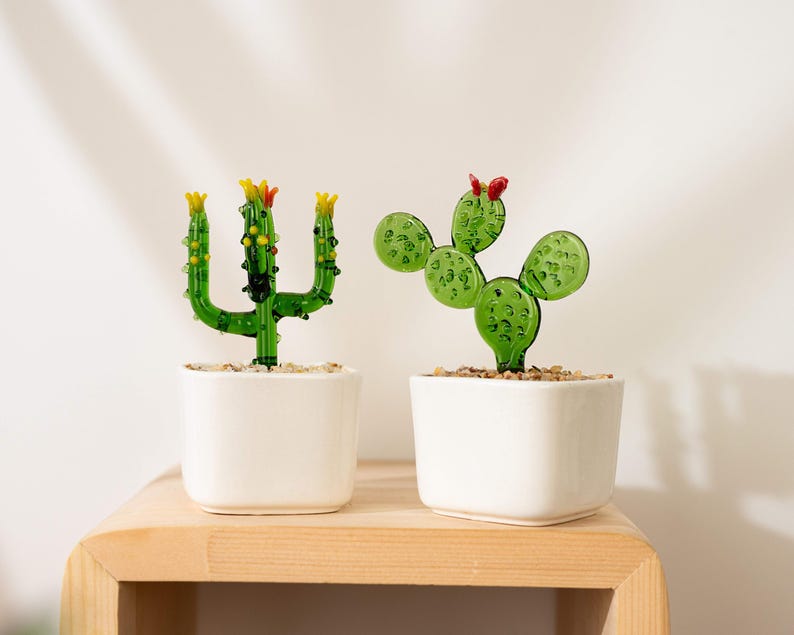 Stained Glass Flower, Hand Blown Glass Potted Plants, Glass Cactus and ...
