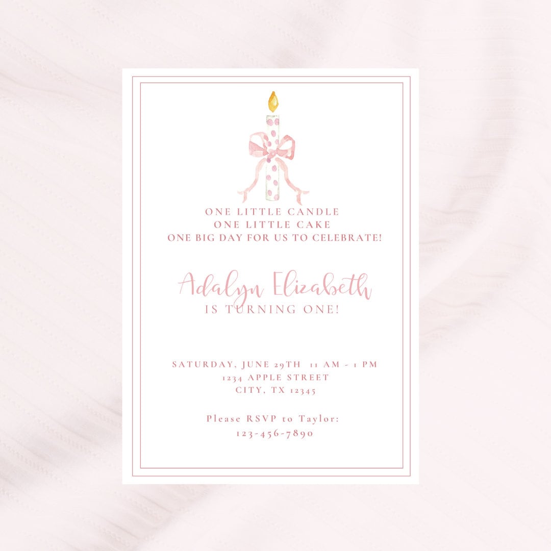 Editable Pink Bow First Birthday Invitation - Etsy