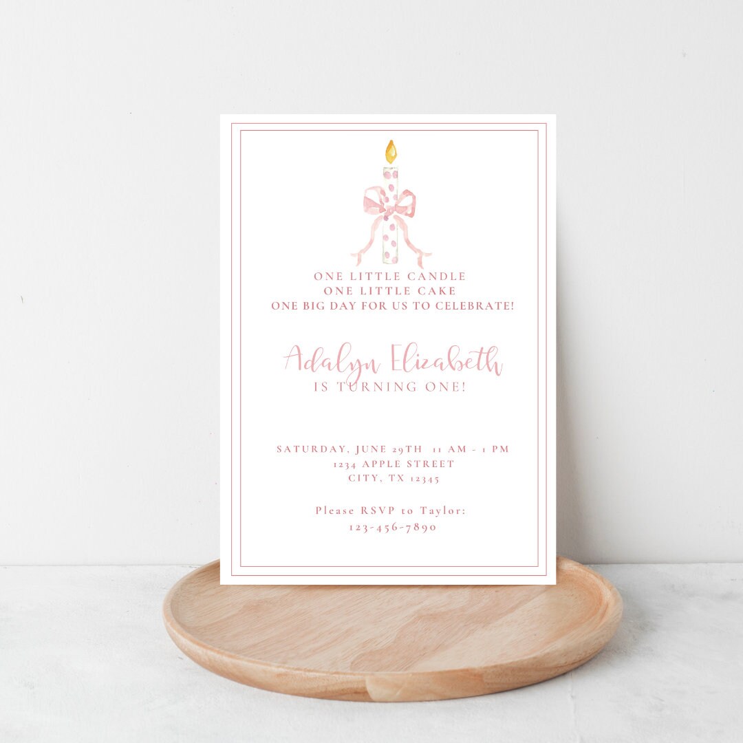 Editable Pink Bow First Birthday Invitation - Etsy
