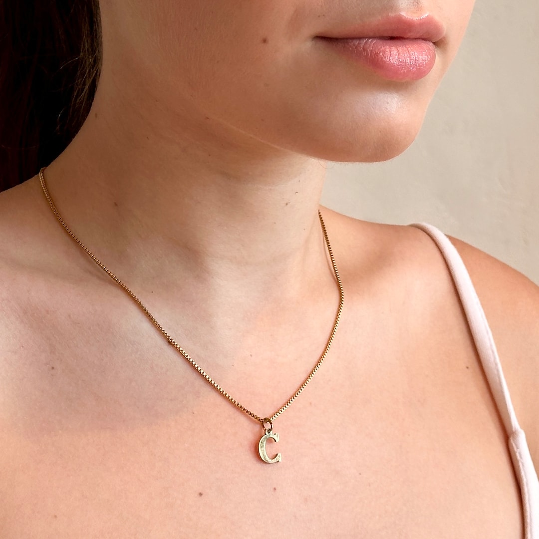Cute 18K Gold Initial Letter H Necklace, Dainty Solid Gold Style ...