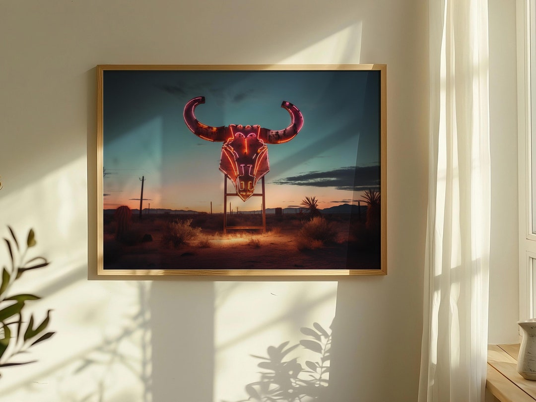 Longhorn Neon Sign Art Print, Western Ranch Wall Art, Cowgirl Home ...