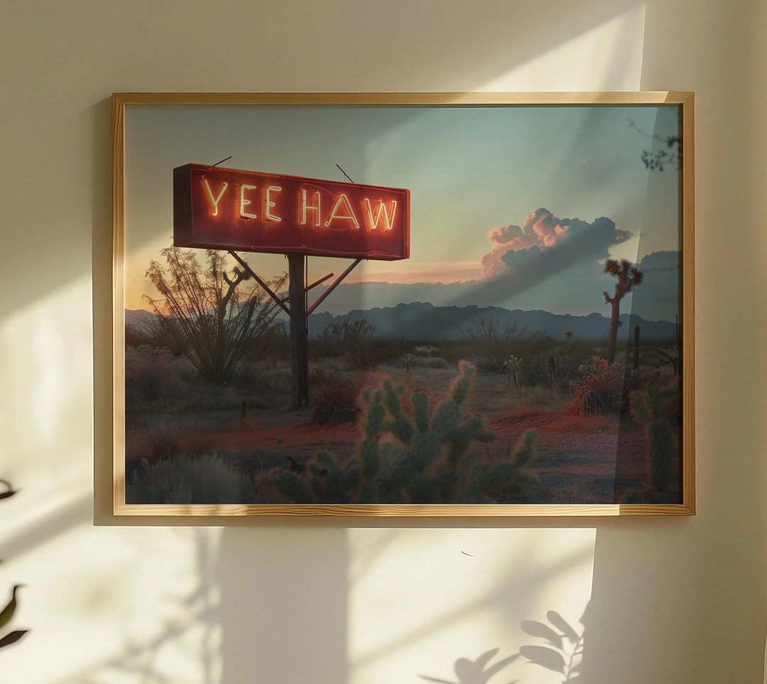 Yee Haw Neon Sign Art Print, Western Cowgirl Print, Ranch Wall Decor ...
