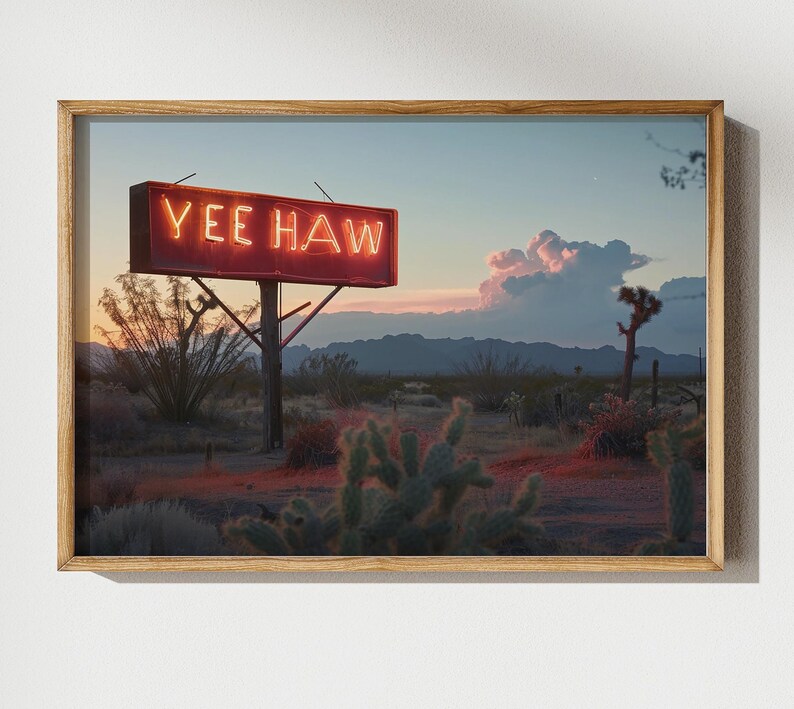 Yee Haw Neon Sign Art Print, Western Cowgirl Print, Ranch Wall Decor ...