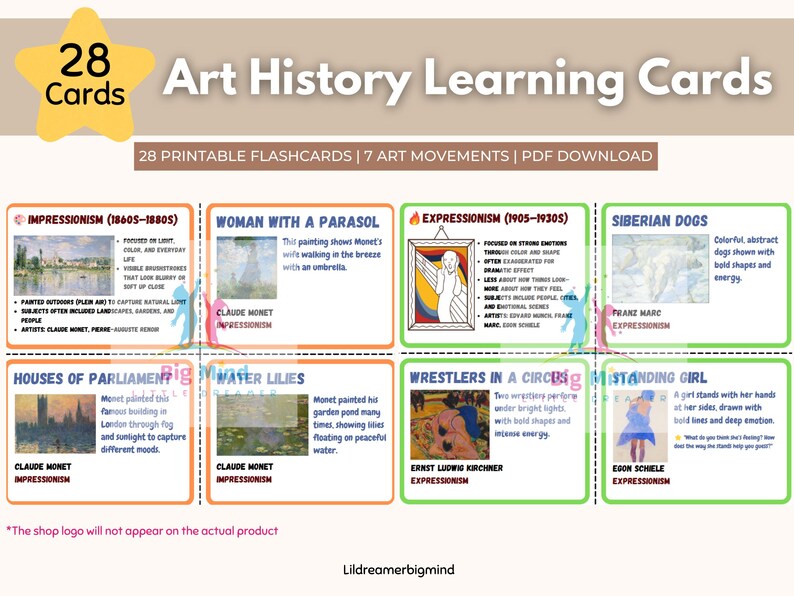 Art History Learning Cards– 28 Printable Cards | 7 Art Eras | PDF ...