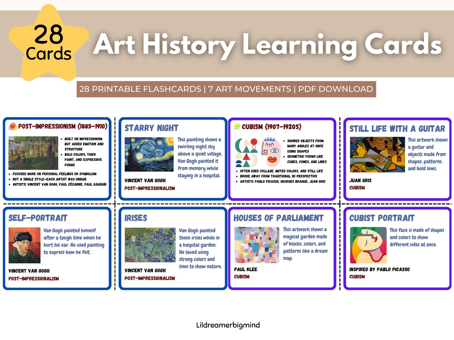 Art History Learning Cards– 28 Printable Cards | 7 Art Eras | PDF ...
