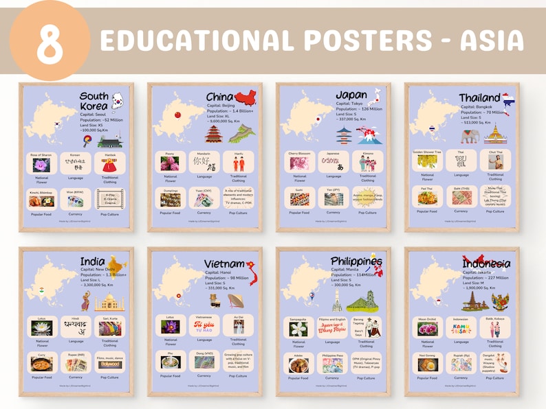 Asian Countries Culture Posters - Printable Fun Facts Learning for Kids ...