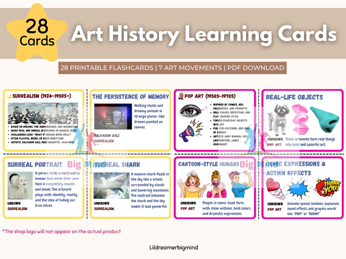 Art History Learning Cards– 28 Printable Cards | 7 Art Eras | PDF ...
