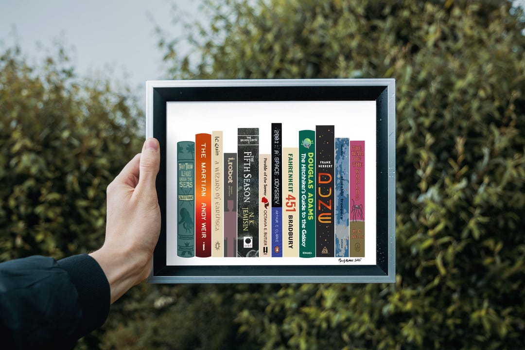 Sci-fi Classics Book Stack Matte Print, Sci-fi Book Spines, Science ...