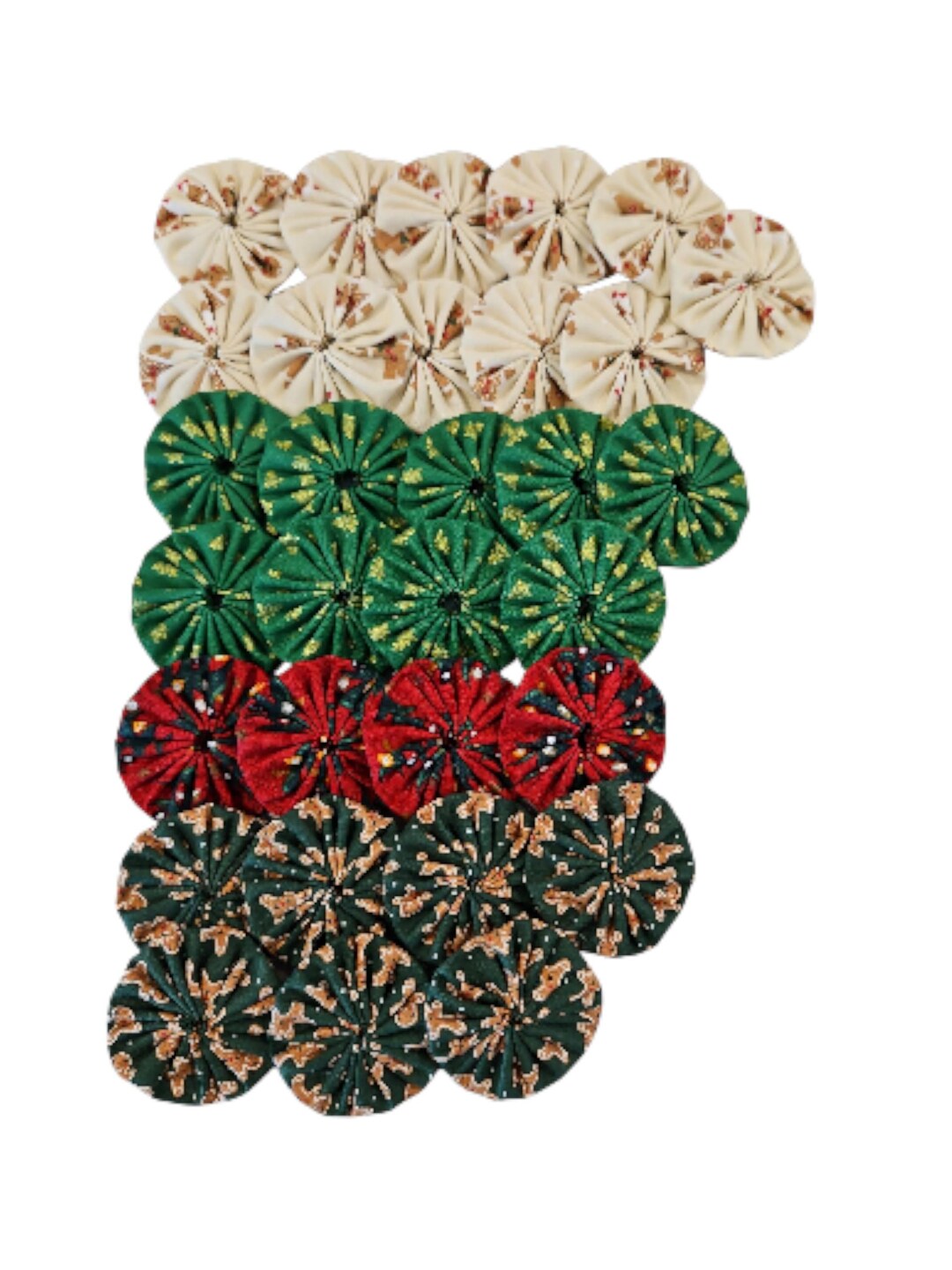 Hand Sewn Christmas Fabric Yo Yos, Set of 31, 2 Inch From ...