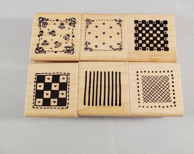 Set of Six Stamps by DOTS Mini Quilt Squares Hearts, Patchwork, Flowers ...