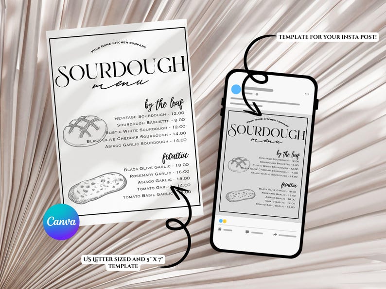 Sourdough Menu Template: Editable Bakery Menu Design (digital Download ...