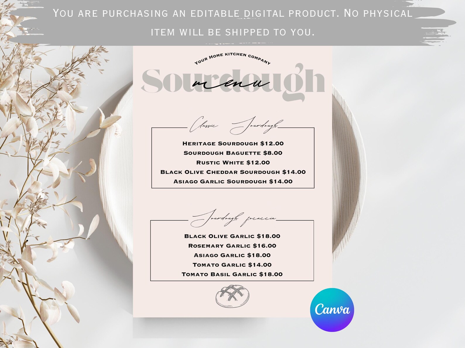 Sourdough Menu Template: Bakery Menu Design (digital Download) - Etsy