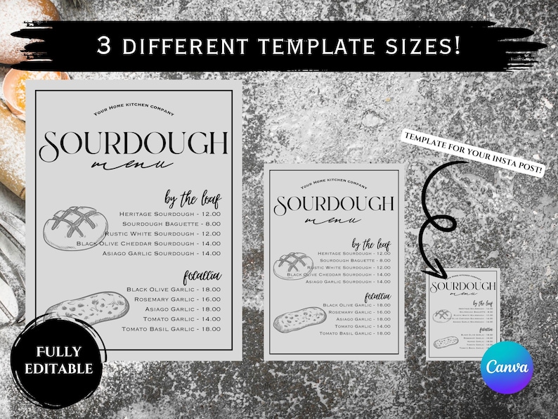 Sourdough Menu Template: Editable Bakery Menu Design (digital Download ...