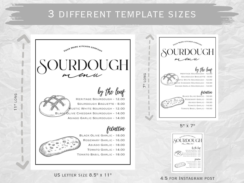 Sourdough Menu Template: Editable Bakery Menu Design (digital Download ...