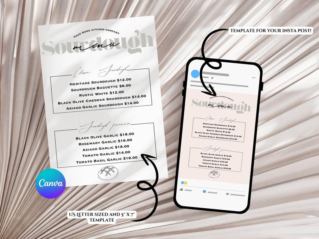 Sourdough Menu Template: Bakery Menu Design (digital Download) - Etsy