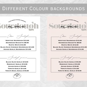 Sourdough Menu Template: Bakery Menu Design (digital Download) - Etsy