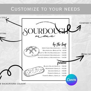 Sourdough Menu Template: Editable Bakery Menu Design (digital Download ...