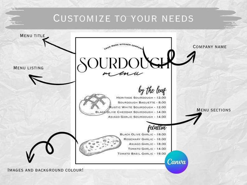 Sourdough Menu Template: Editable Bakery Menu Design (digital Download ...