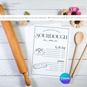 Sourdough Menu Template: Editable Bakery Menu Design (digital Download ...