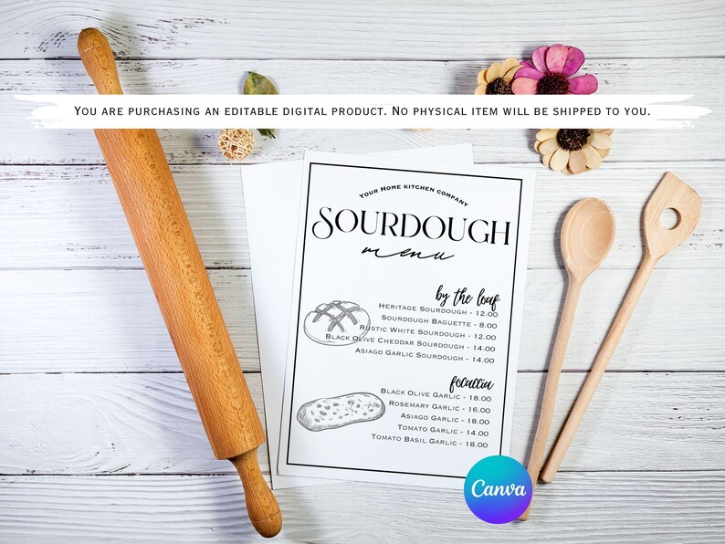 Sourdough Menu Template: Editable Bakery Menu Design (digital Download ...