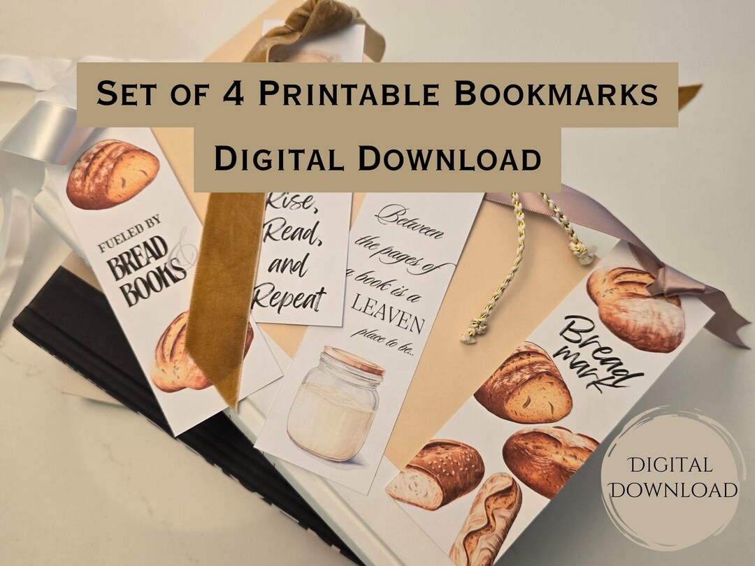 Printable Food Bookmark, Bread Bookmark Boho Bookmark & Book Lovers ...