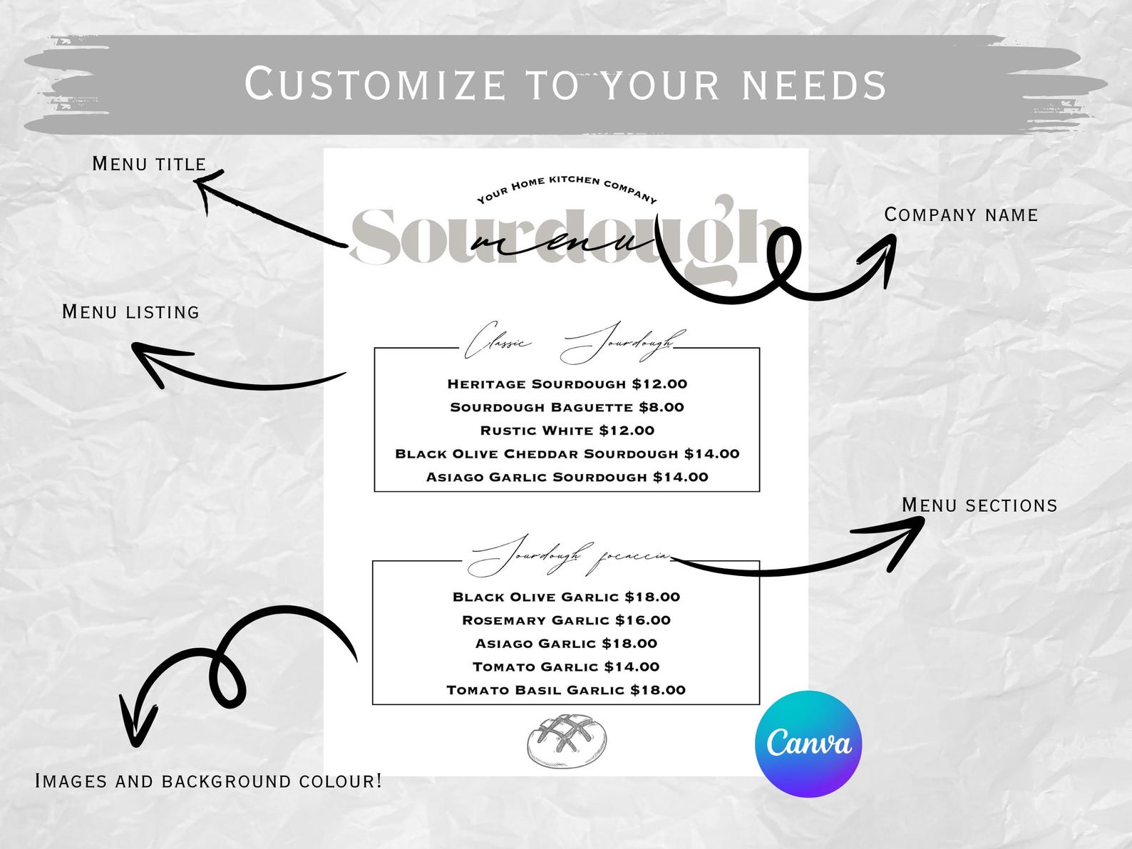 Sourdough Menu Template: Bakery Menu Design (digital Download) - Etsy