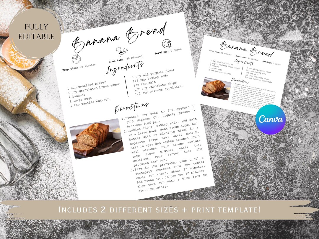 Editable Recipe Card Design | Digital Cooking Organizer | Wedding ...