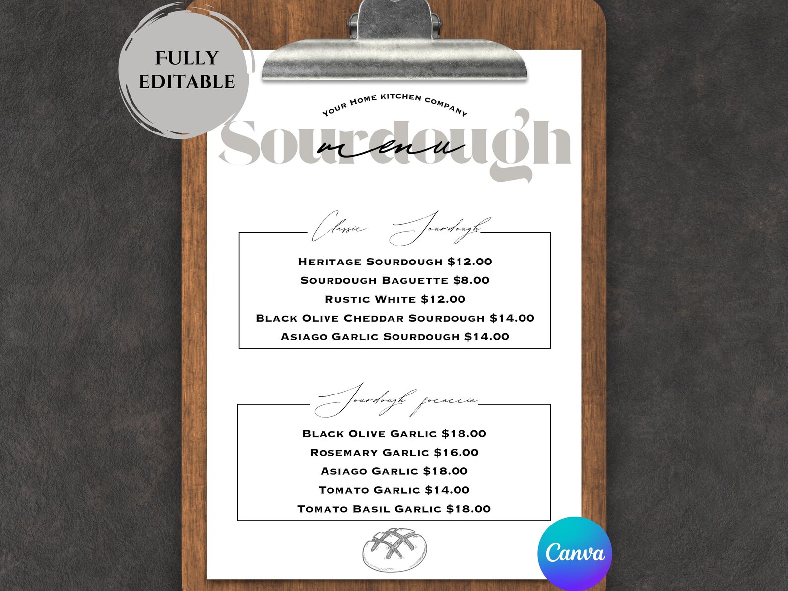 Sourdough Menu Template: Bakery Menu Design (digital Download) - Etsy