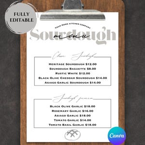 Sourdough Menu Template: Bakery Menu Design (digital Download) - Etsy