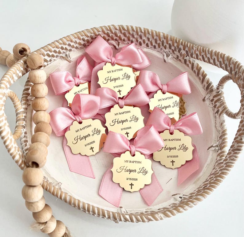 Personalized Gold Mirror Christening Favor Tags With Ribbon - Etsy