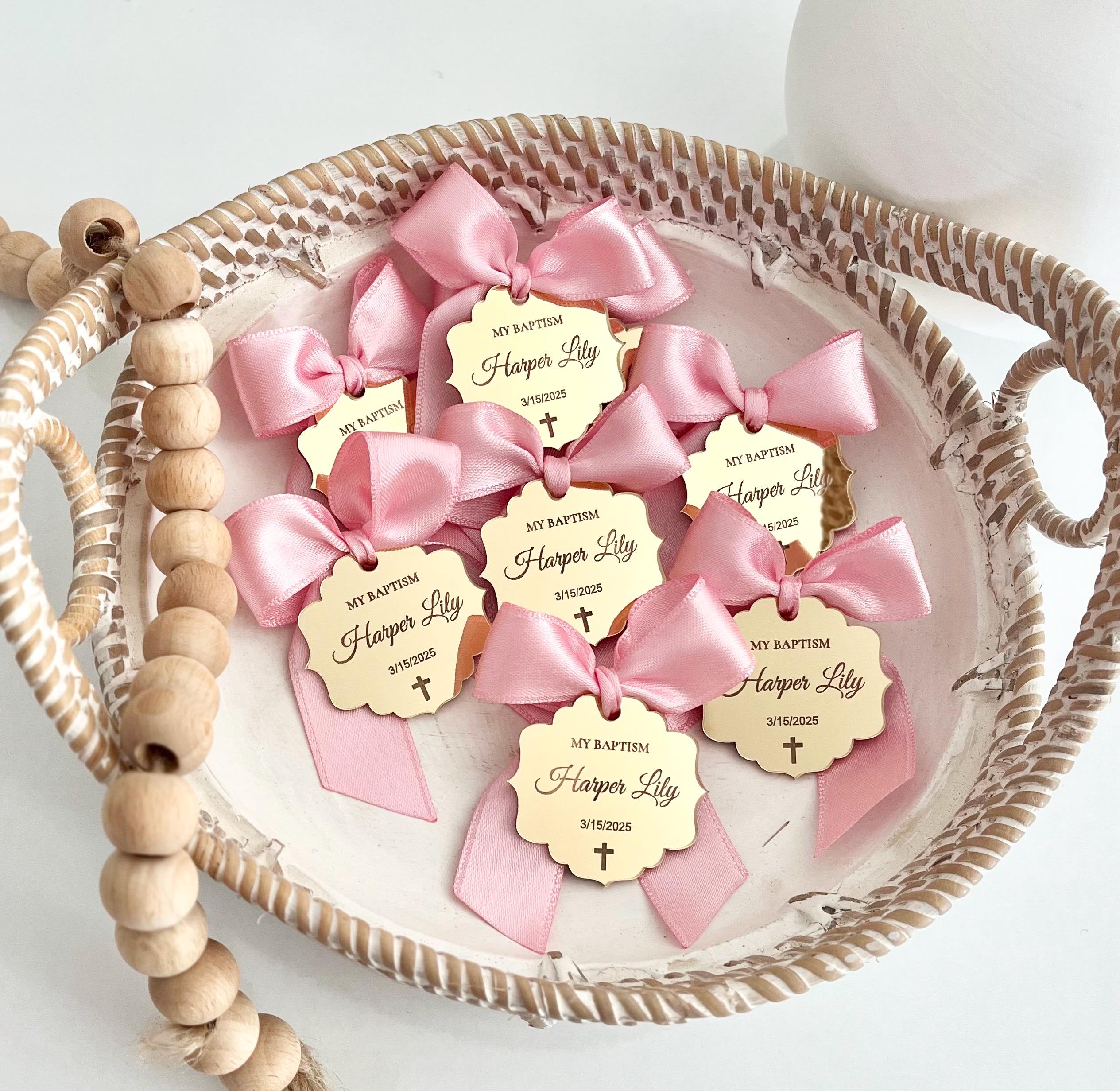 Personalized Gold Mirror Christening Favor Tags With Ribbon - Etsy