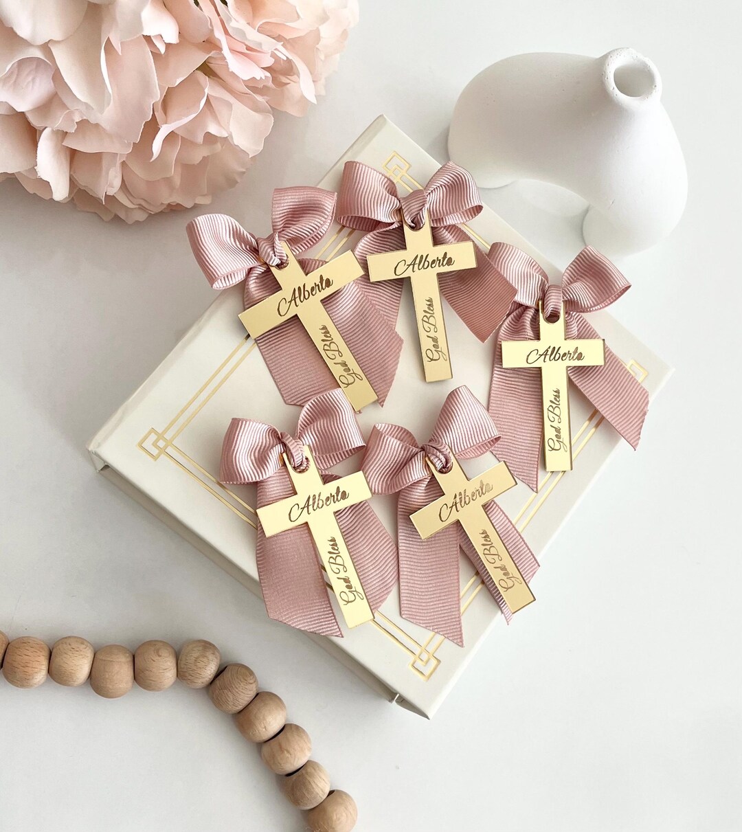 Personalized Gold Mirror Cross Favor Tag: Christening, Baptism - Etsy