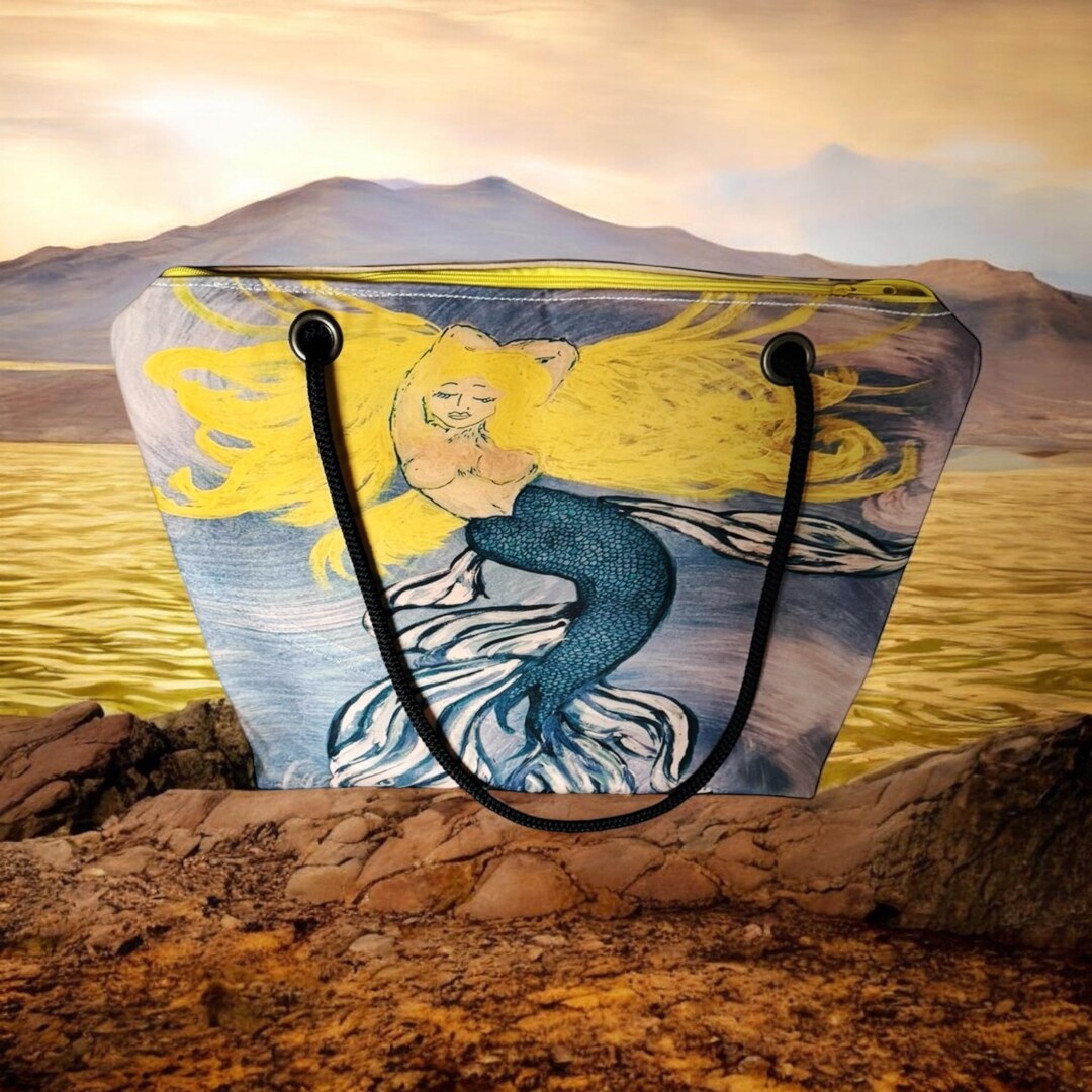 Recycled Sail Original Art Mermaid Tote, Crossbody, Wristlet - Etsy