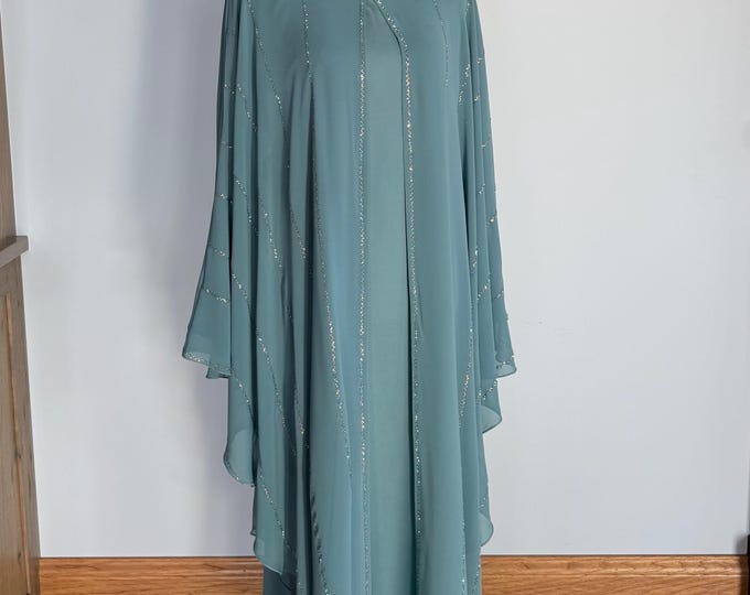 Light Blue Modest Dubai Abaya, Butterfly Abaya, Party Abaya, Blue Green ...