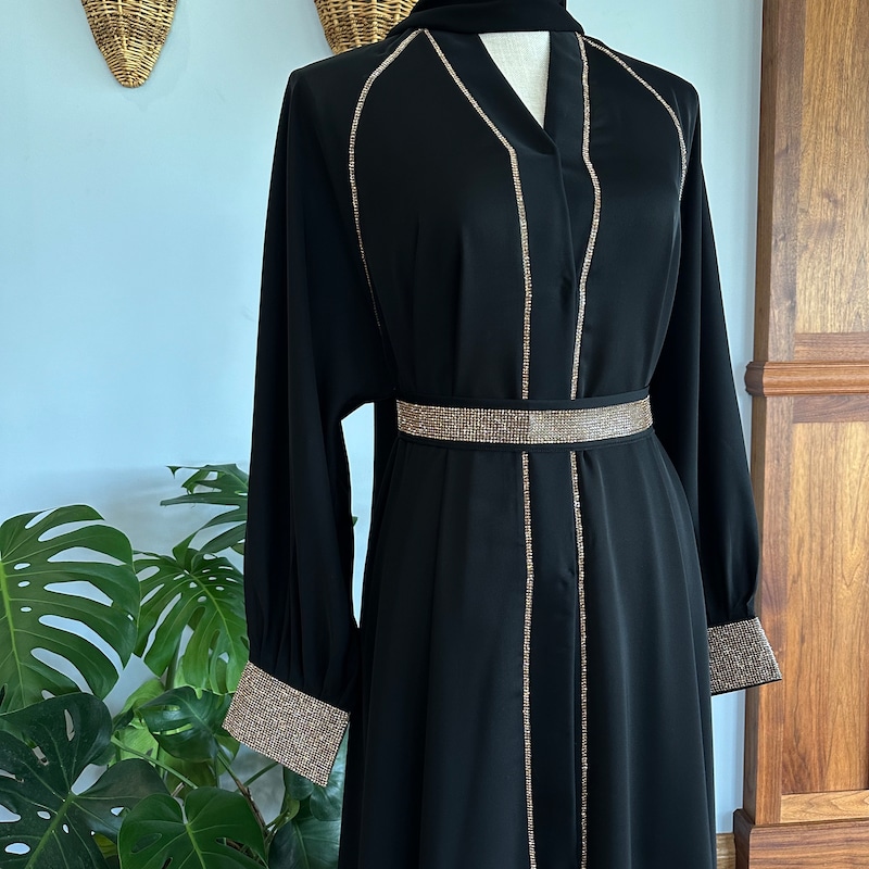Black Rhinestones Abaya - Etsy