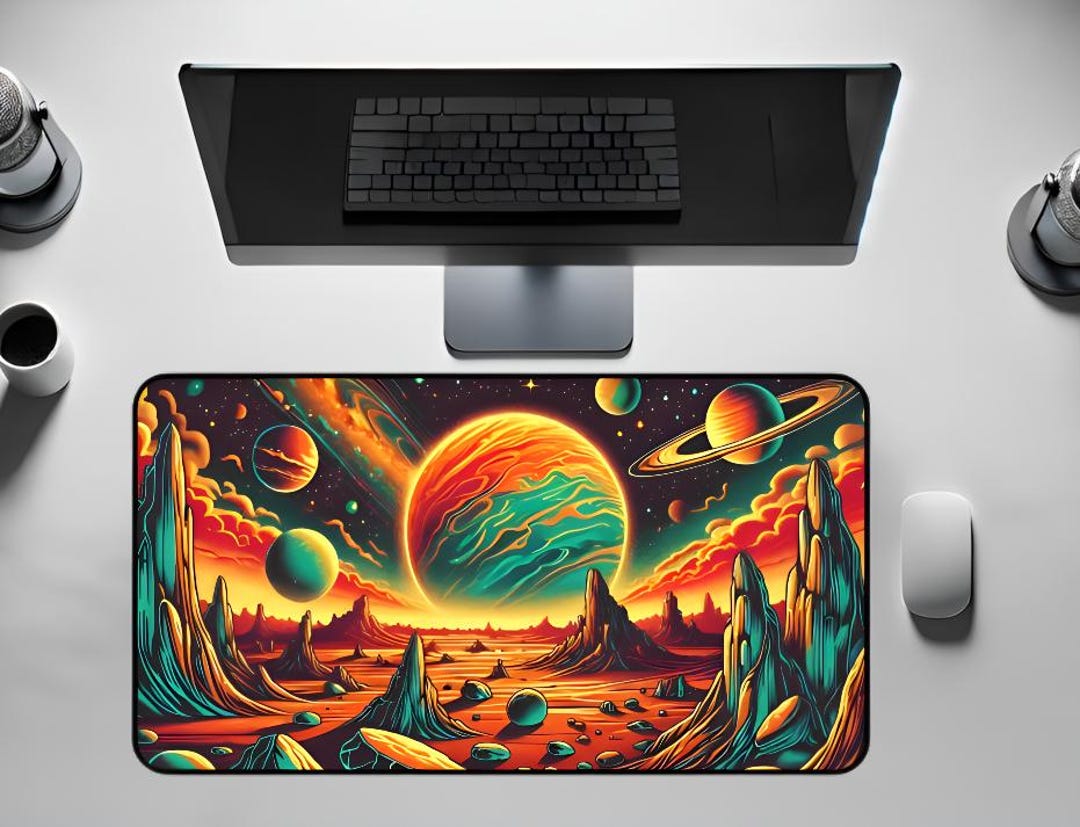 Vibrant Solar System Desk Mat, Planets Space Decor, Astronomy Mouse Pad ...