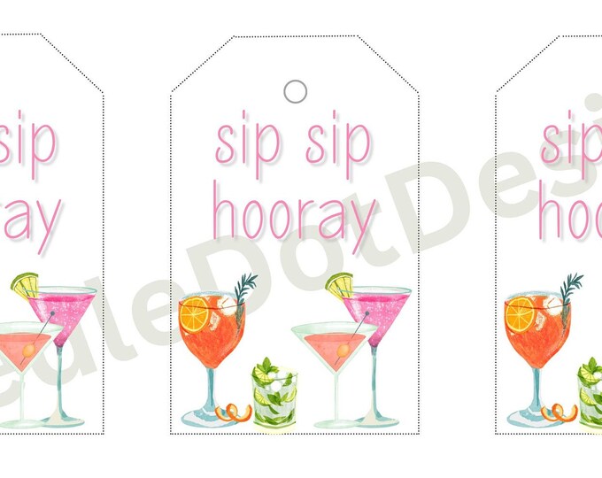Sip Sip Hooray Mixed Drinks Gift Tags (PDF Sheet of 9, 2x3-inches ...