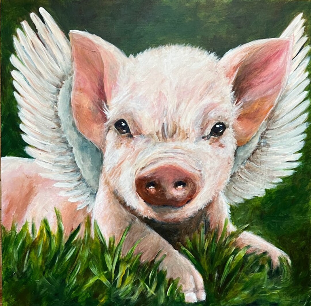 Winged Piglet Giclee Print, Farmhouse Whimsical Art (16x16) - Etsy