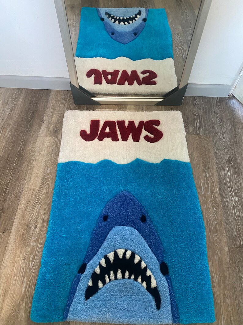 Jaws Movie Poster Tufted Rug or Wall Hanging Handmade Shark Soft Plush ...