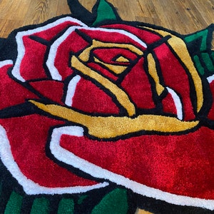 Tradition American Rose Tattoo Style Tufted Rug Red Large Floor Rug or ...