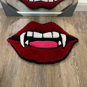 Vampire Lips Tuft Rug Gothic Home Decor Halloween Decoration Fangs Red ...