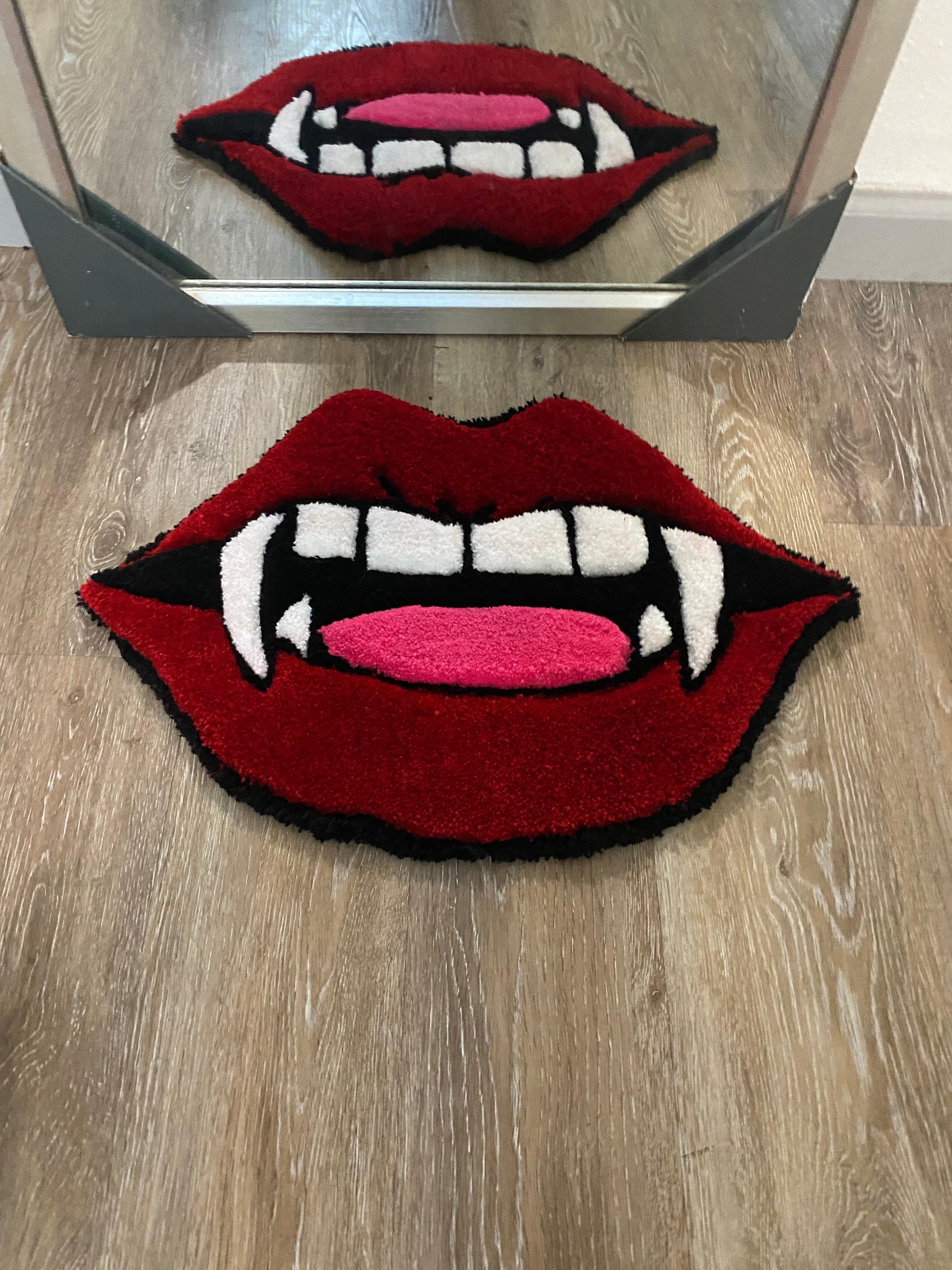 Vampire Lips Tuft Rug Gothic Home Decor Halloween Decoration Fangs Red ...
