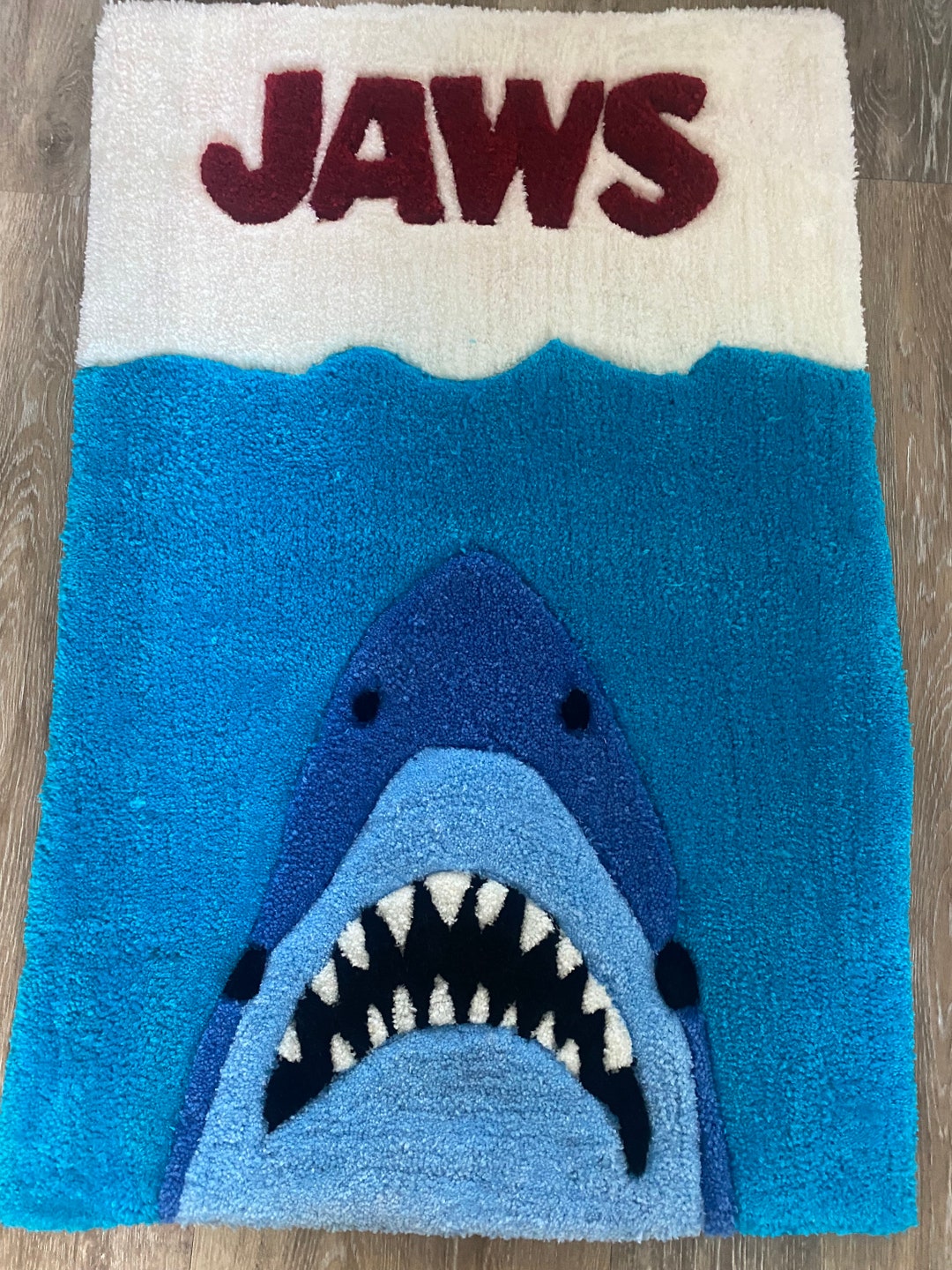 Jaws Movie Poster Tufted Rug or Wall Hanging Handmade Shark Soft Plush ...