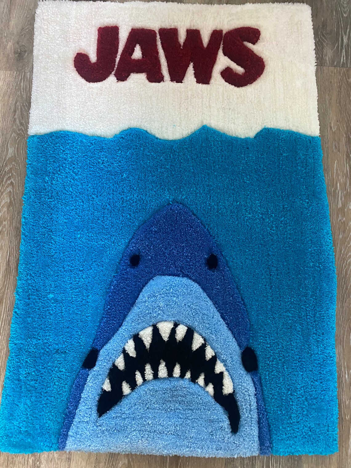 Jaws Movie Poster Tufted Rug or Wall Hanging Handmade Shark Soft Plush ...