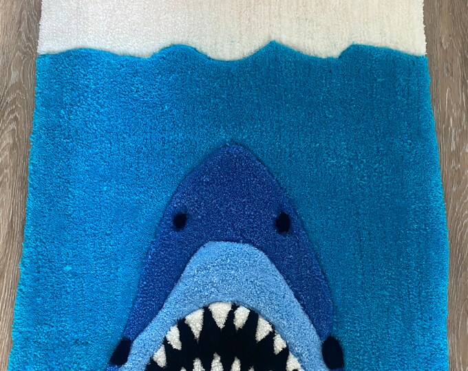 Jaws Movie Poster Tufted Rug or Wall Hanging Handmade Shark Soft Plush ...